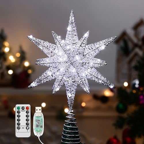 Lewondr Christmas Star Tree Topper, USB Powered Remote Controlled 11.8 ...