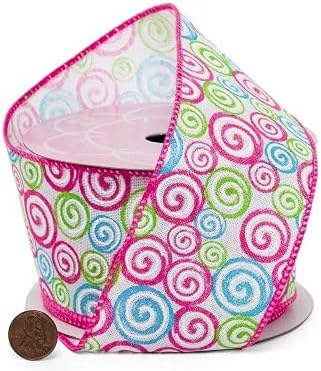 Amazon.com: DINDOSAL Pastel Wired Ribbon Pastel Rainbow Polka Dot ...