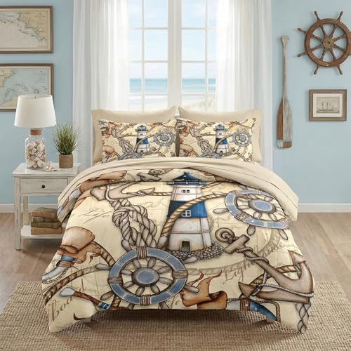 Amazon.com: Pamnest Comforter Set Queen Size, Vintage Nautical ...