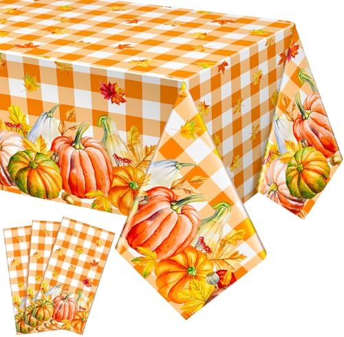 Amazon.com: Newwiee 3 Pcs Thanksgiving Disposable Tablecloths Plastic ...