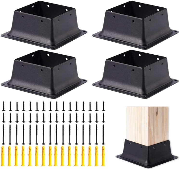 Bazeiona 4x4 Post Base 4Pcs Wood Fence Post Bracket Anchor Base ...