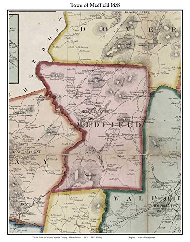 Amazon.com: Medfield Massachusetts 1858 Old Town Map with Homeowner ...