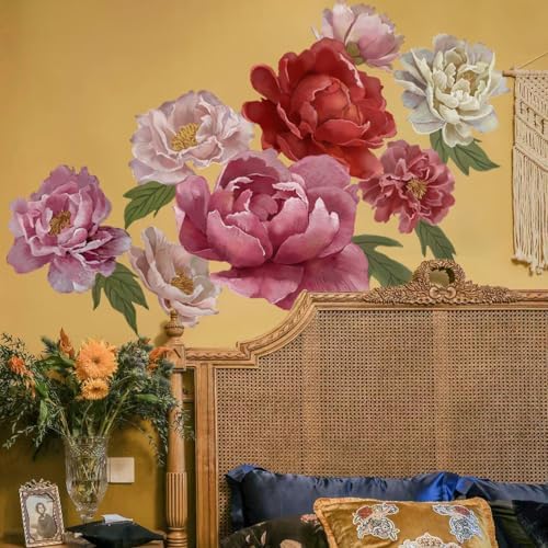 Amazon.com: Supzone Pink Peony Rose Wall Stickers Large Peony Flower ...