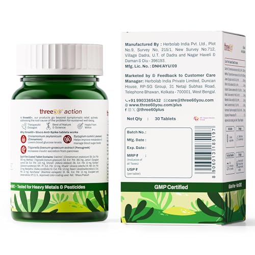 three60+ DiaBeatEase Gluco Anti-Spike Tablets | Herbal Diabetic ...