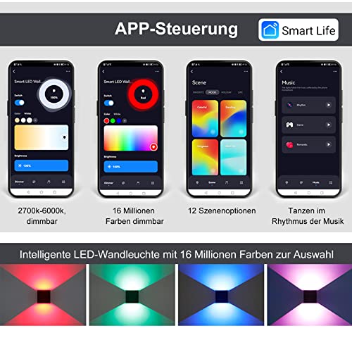 SNADER Smart LED Wall Lamp Indoor/Outdoor,6W-RGB Wall Light ...