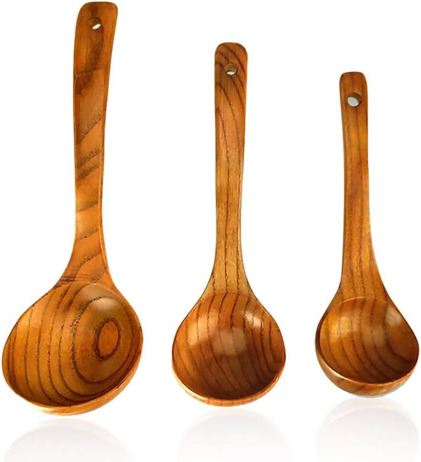 Amazon.com: 3 Pack Wooden Ladles for Serving Spoon Soup Ladle Wood ...