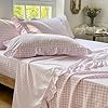 Amazon.com: NSNLGSGC Pink Gingham Ruffle Queen Sheet Set, Pink Soft Pre ...