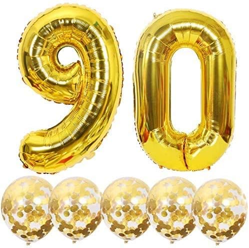 Number 90 and Gold Confetti Balloons, 40 Inch Gold Number 90 Balloon ...