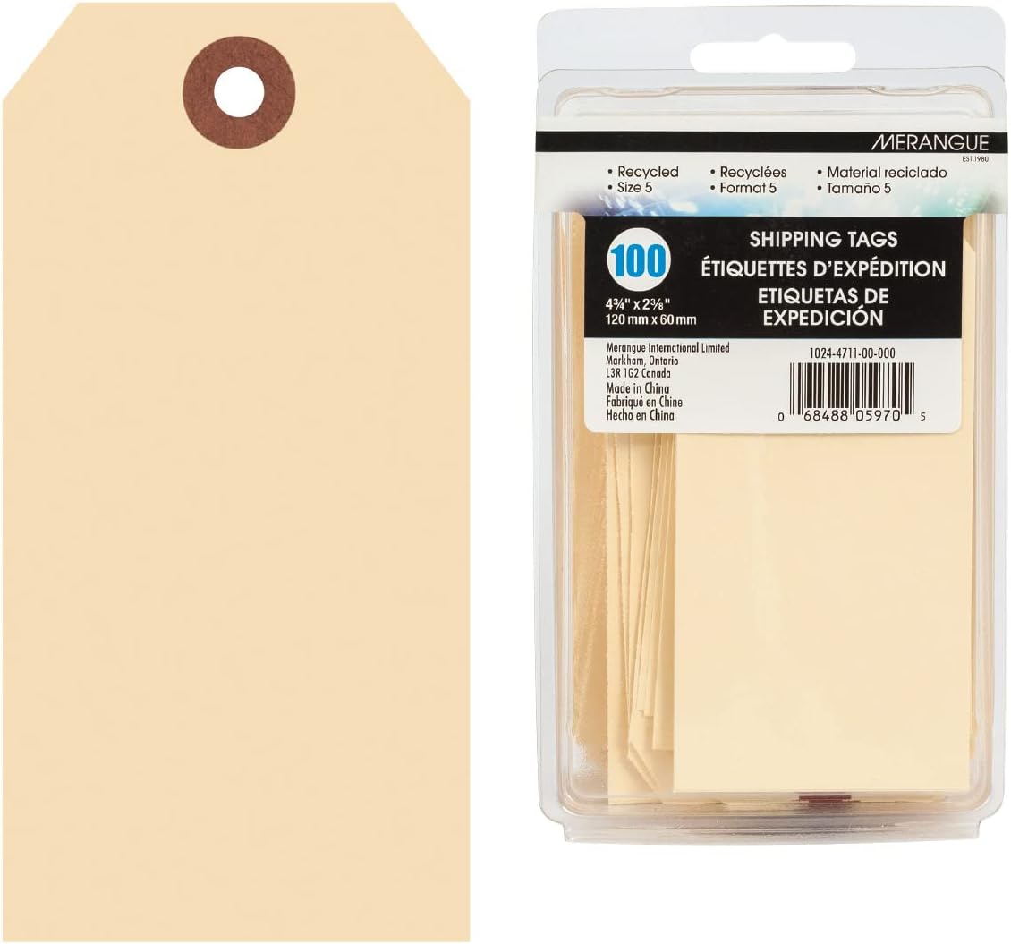 Merangue 100 Pack Manila Shipping Tags, Size 5, 4-3/4 Inch by 2-3/8 ...