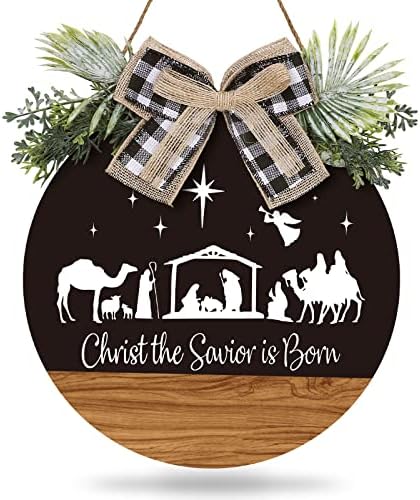 Amazon.com : Whaline Christmas Wooden Hanging Sign Rustic Holy Night ...