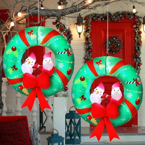 Snapklik.com : Karenhi 2 Pack 3 Ft Christmas Inflatables Wreath Outdoor ...