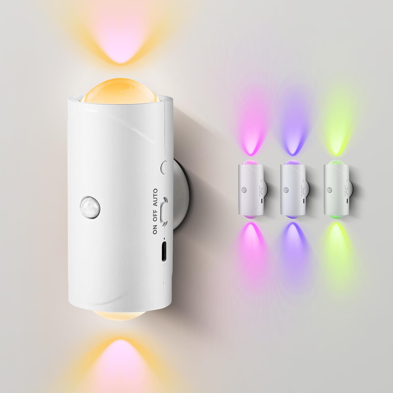 Rechargeable Battery Night Light, 7 Colors LED Motion Sensor Stair ...
