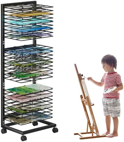 Amazon.com: Joymaney Art Drying Rack | Mobile Metal Art Storage Rack ...
