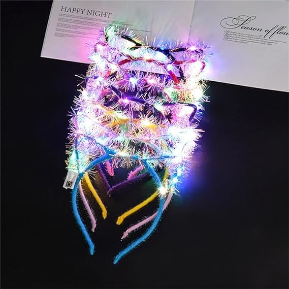 Amazon.com : XIHAMA 10 PCS Cat Ears Headband Set, LED Cute Cat Light Up ...