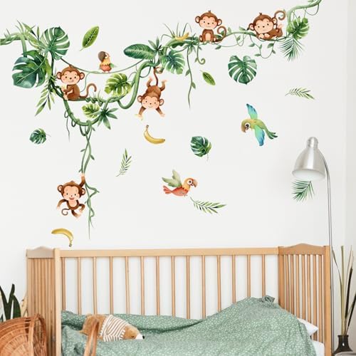 Amazon.com: Supzone Monkey Climbing Tree Wall Decals Jungle Animals ...