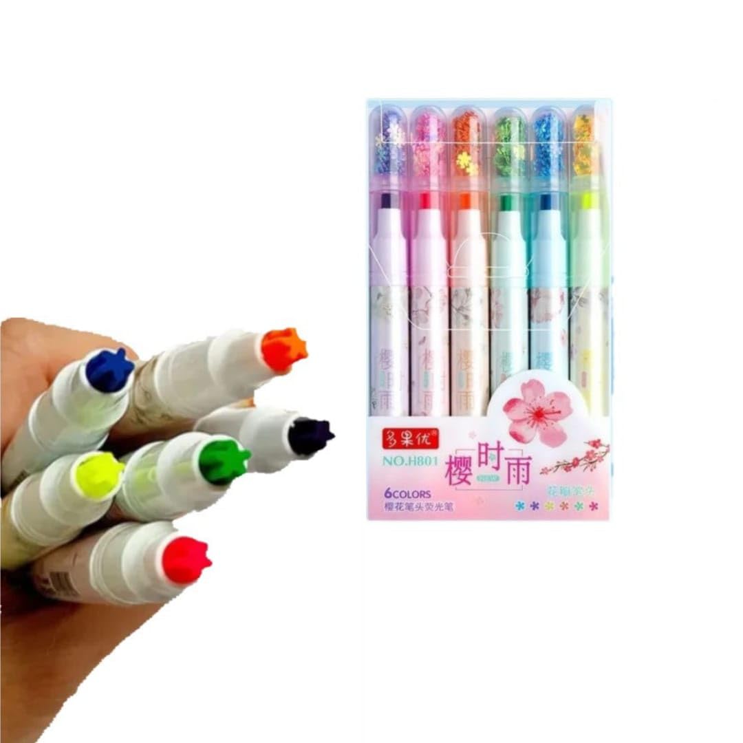 TINYMINYMO® 6 Pc Floral Stamp Highlighter Set/Cute Stationery/Stamp Pen ...