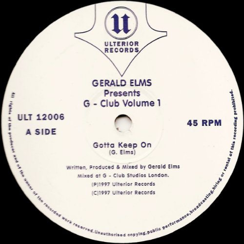 Gerald Elms - G - Club Volume 1 - Ulterior Records - Gerald Elms ...