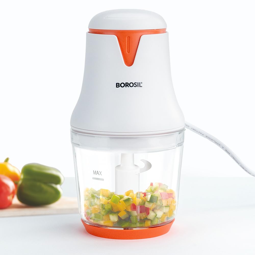 Buy Borosil Chef Delite 300 Watts Electric Chopper for Kitchen, Twin Blade Technology, 600 ml ...