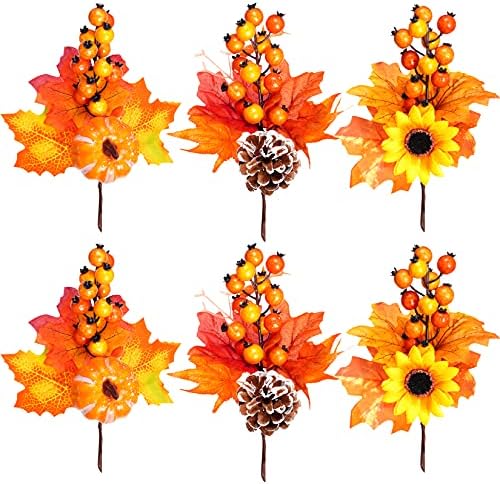 Amazon.com: 6 Pack Artificial Maple Leaves Branches Pumpkin Fall Stems ...