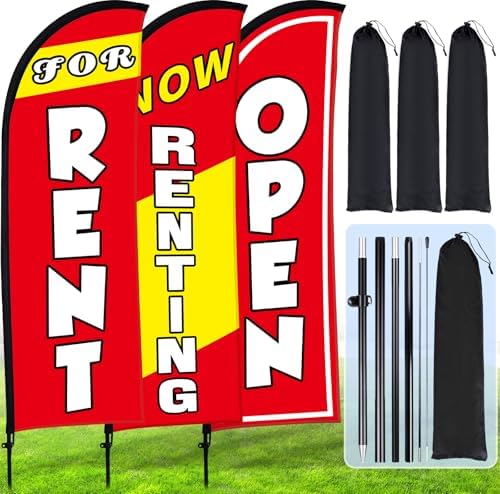 Amazon.com : Buryeah 3 Set For Rent Feather Flag Kit Now Renting Open ...