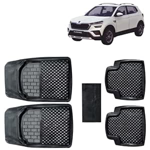 KINGSWAY 3G PVC Rubber Car Foot Mats Compatible with Skoda Kushaq (Year 2021 Onwards), Universal ...