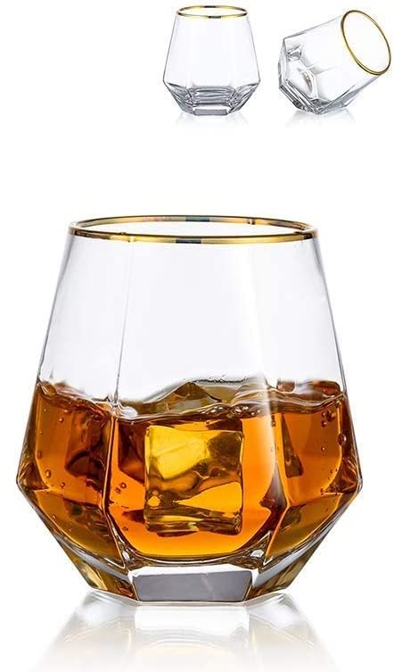 RIANZ Diamond Whiskey Glasses Water Juice Tumbler Tilted Scotch Glass ...