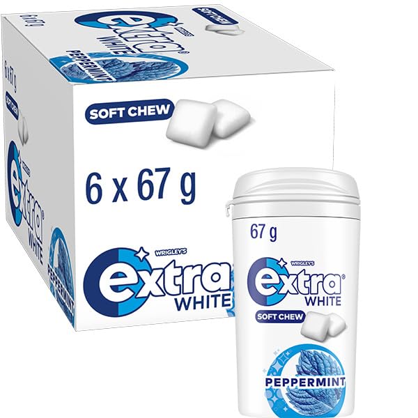 EXTRA WHITE PEPPERMINT, Sugar Free Chewing Gum, Soft Chew Bottle 67g ...