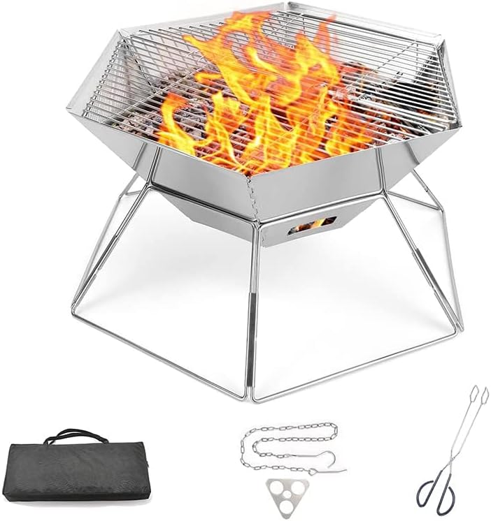 Outdoor Camping Fire Pits, Portable Grill Stainless Steel Wood Burning ...