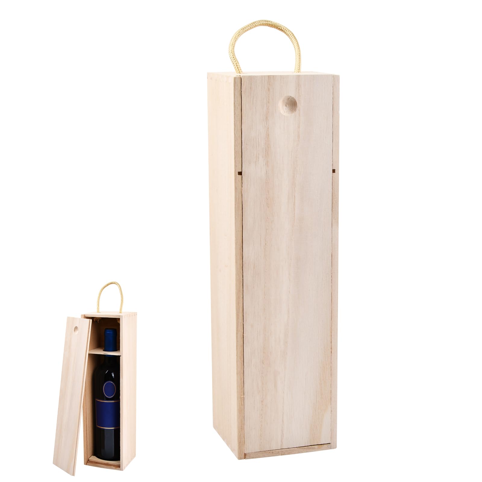 Wooden Wine Box, 35x10x10 cm Wine Bottle Gift Box with Handle, Natural ...