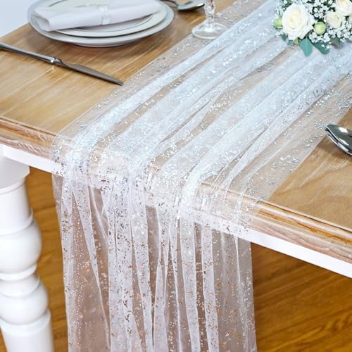 Amazon.com: Elegant Pearl Table Runner - Sheer White Mesh with Pearl ...