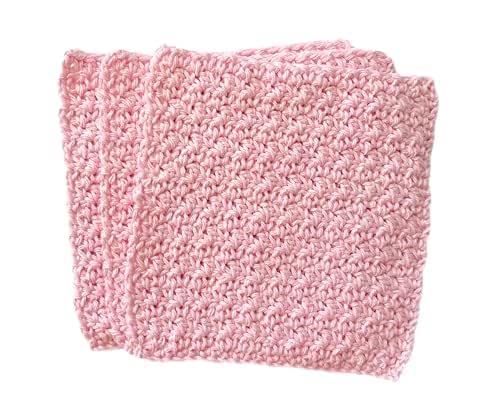 Amazon.com: Light Pink Hand Crochet Dishcloth Washcloth Set of 3 ...