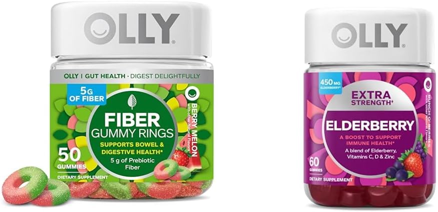 Amazon.com: OLLY Fiber Gummy Rings 50ct & Extra Strength Elderberry ...