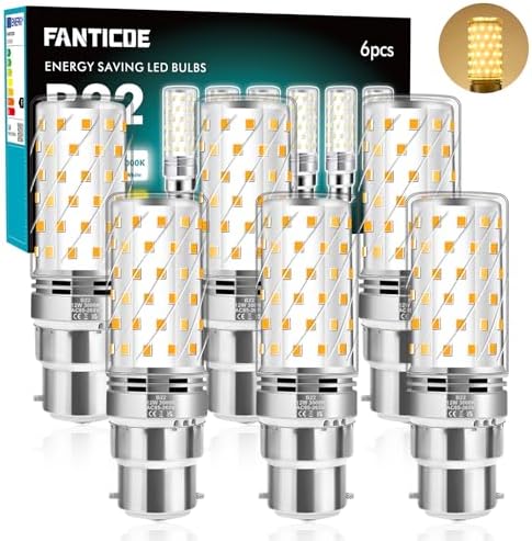 FANTICDE-B22 LED Light Bulb 12W Bayonet Bulb 6000K 1000LM Cold White ...