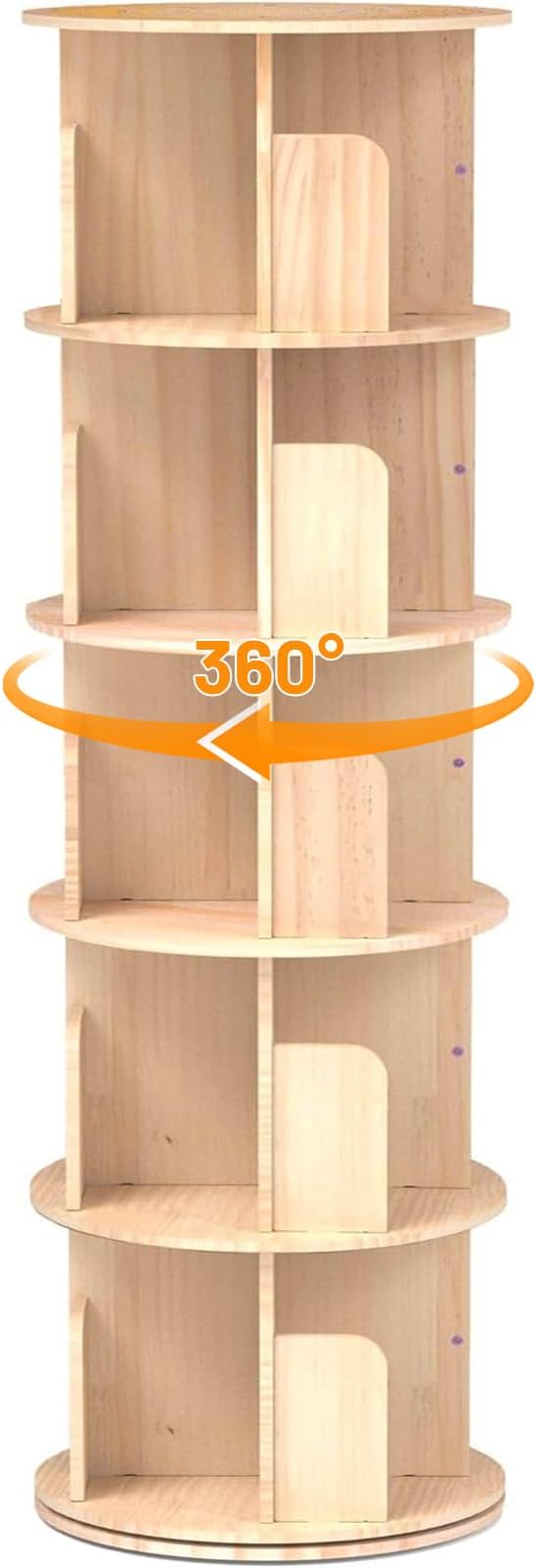 Amazon.com: KASLANDI Solid Wood Rotating Bookshelf with Brake Wheels ...