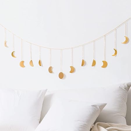 Amazon.com: Moon Phase Wall Decor with LED String Light, 13 Gold ...