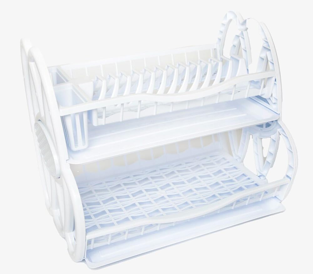 Best House Double Plastic Dish Rack, 2 Tier Double Dish Drainer Rack ...