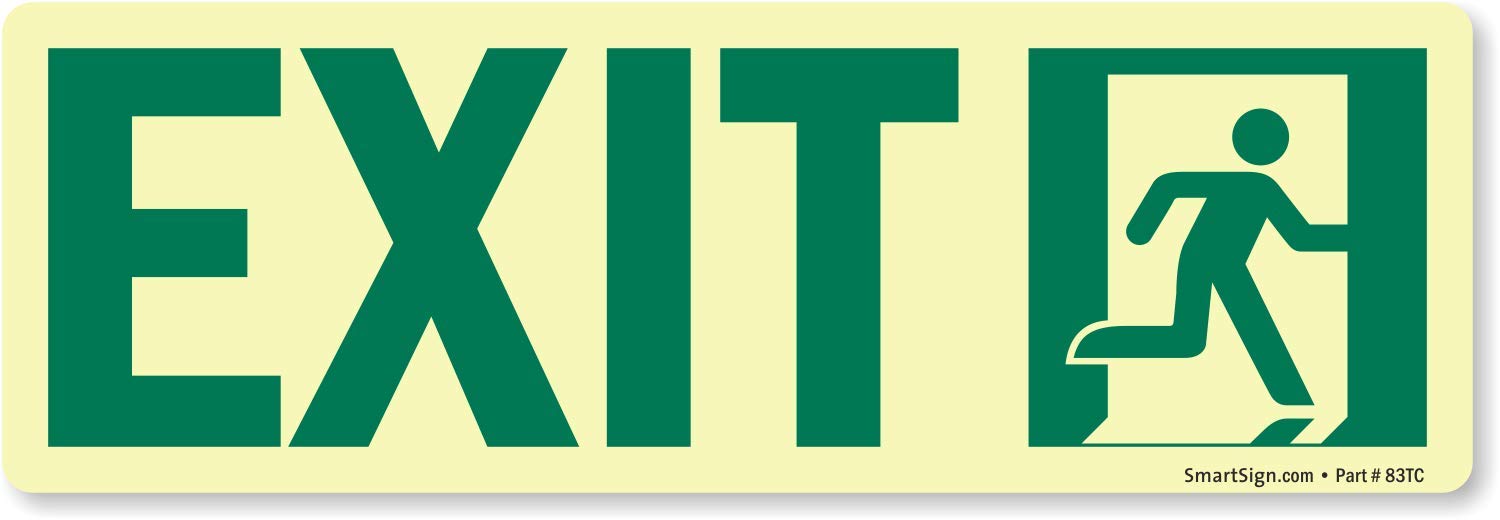 SmartSign "Exit" Label | 4" x 12" Glow-in-The-Dark Laminated Vinyl ...