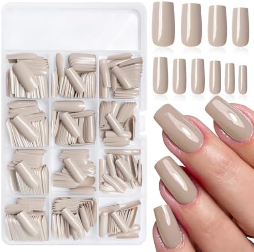 Amazon.com: Lifextol 360PC Khaki Square Press on Nails Medium Long Fake ...