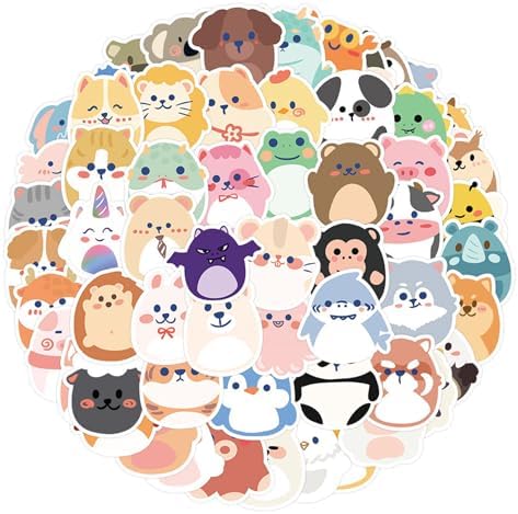 60 Pcs Cute Animal Stickers, Vinyl Waterproof Aesthetic Decals for ...