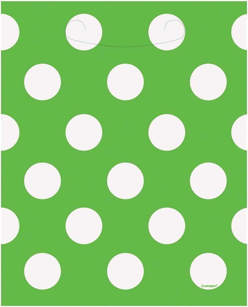 Amazon.com: Unique Lime Green Polka Dot Plastic Loot Bags | 9" x 7" 8 ...