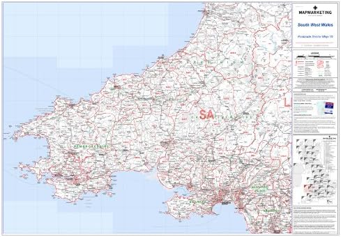 South West Wales Postcode Sector Map 10 - Laminated Wall Map : Amazon ...