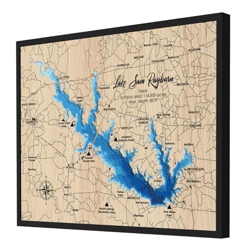Amazon.com: Personalized Lake Sam Rayburn Wood Map | Lake Depth Map Art ...
