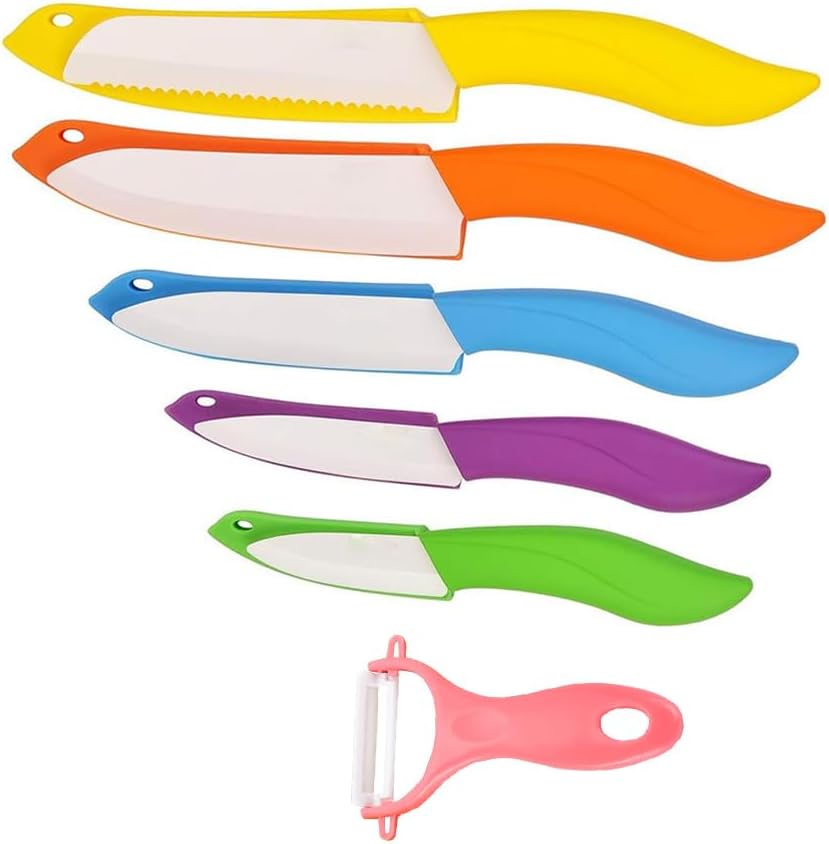 Amazon.com: Ceramic Knife Set 6 Piece Ceramic Knives Colored with Cover ...