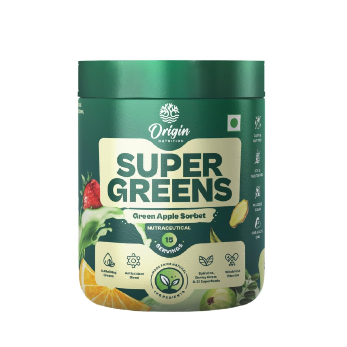 Buy ORIGIN NUTRITION Supergreens 100% Natural Ingredients Green Apple ...