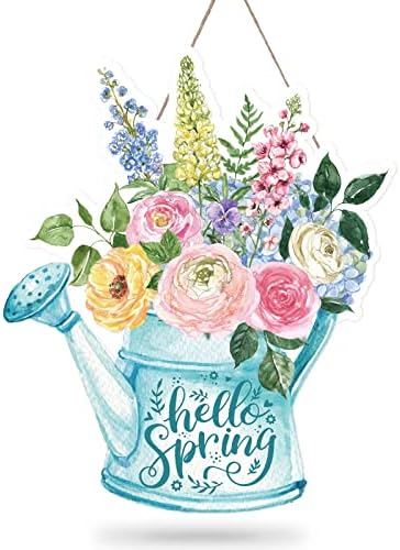 Amazon.com : Whaline Hello Spring Door Hanging Sign Decor Flower Wooden ...