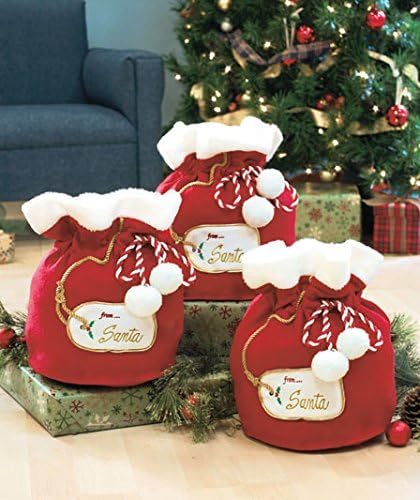 Amazon.com: Set of 3 Santa's Large Fabric Christmas Gift Bags : Health ...