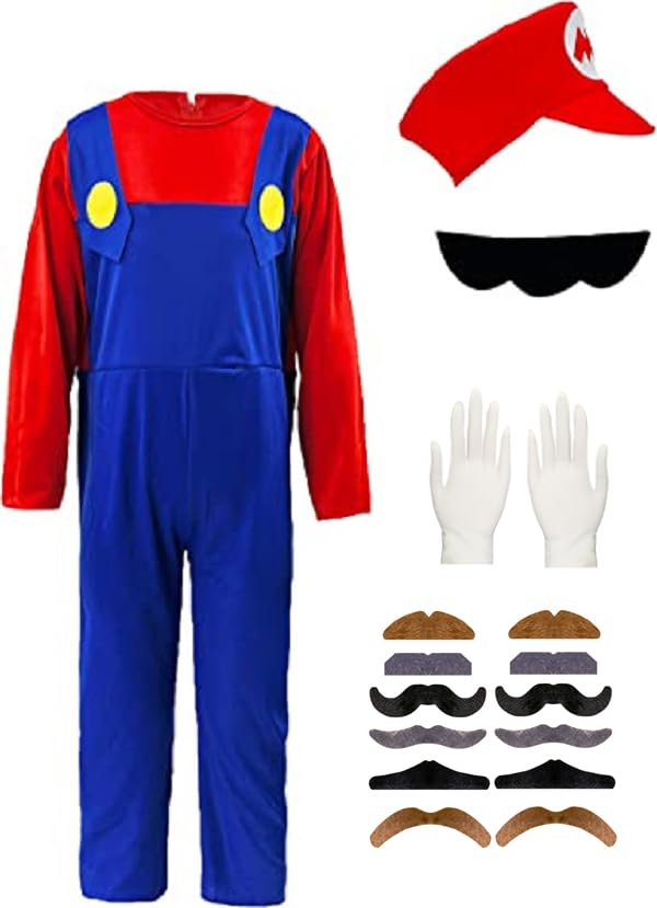 (Size S) ahishfoneya Plumber Costume For Adult Super Brothers Halloween ...