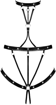 Amazon.com: Seducer Open Cup Strappy Teddy, Studded Faux Leather Teddy ...