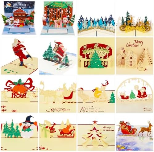 Amazon.com : Crtiin 32 Sets Pop up Christmas Cards, 3D Merry Christmas ...