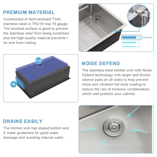 Snapklik.com : Mocoloo 33 Drop In Kitchen Sink 33x22 Topmount Stainless ...